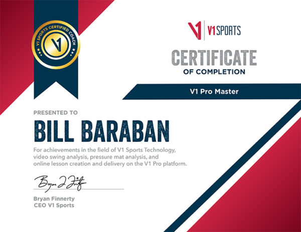 Bill Baraban Awarded Mach 3 Instructor Certificate - Baraban's Golf